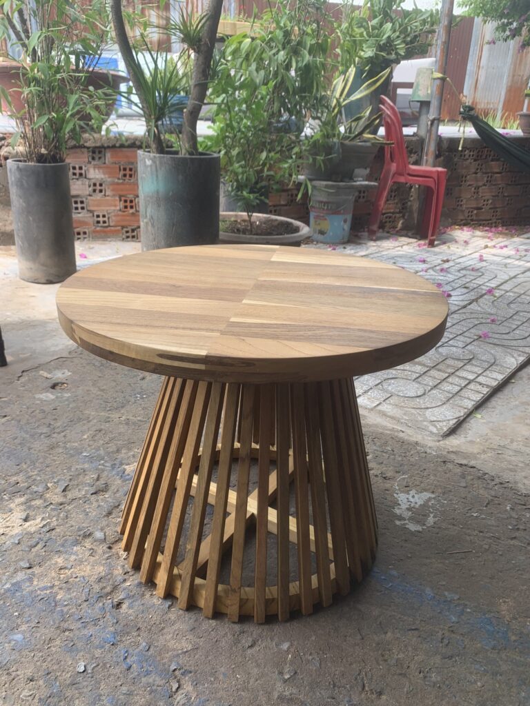 Bàn Gỗ Tròn 1 Chân Gỗ Teak CQN04 | Nội Thất CQ Nguyễn
